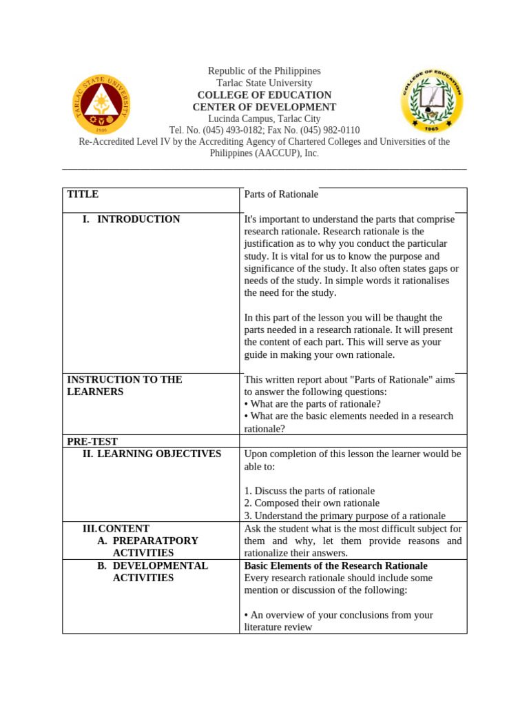 Written Report EL 120 (Parts of Rationale) - 1 | PDF | Experience ...