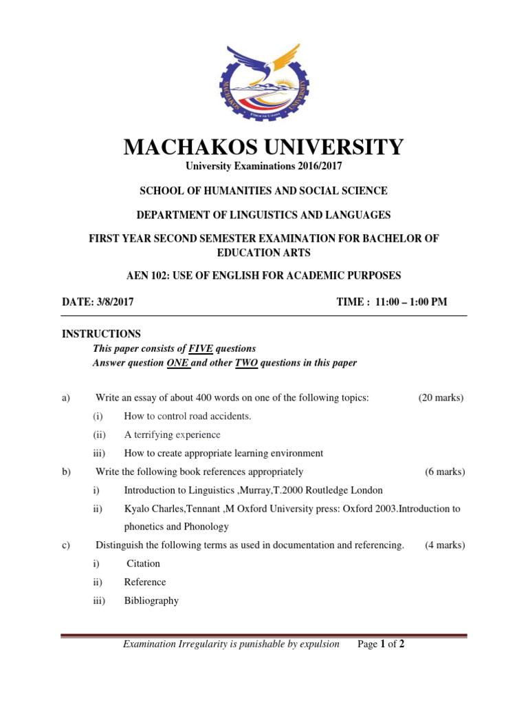 Aen 102 Use of English for Academic Purposes (2) | PDF | English ...