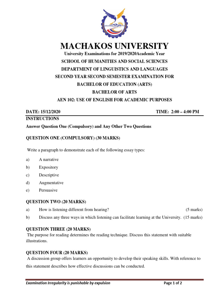 Aen 102 Use of English for Academic Purposes(0) | PDF