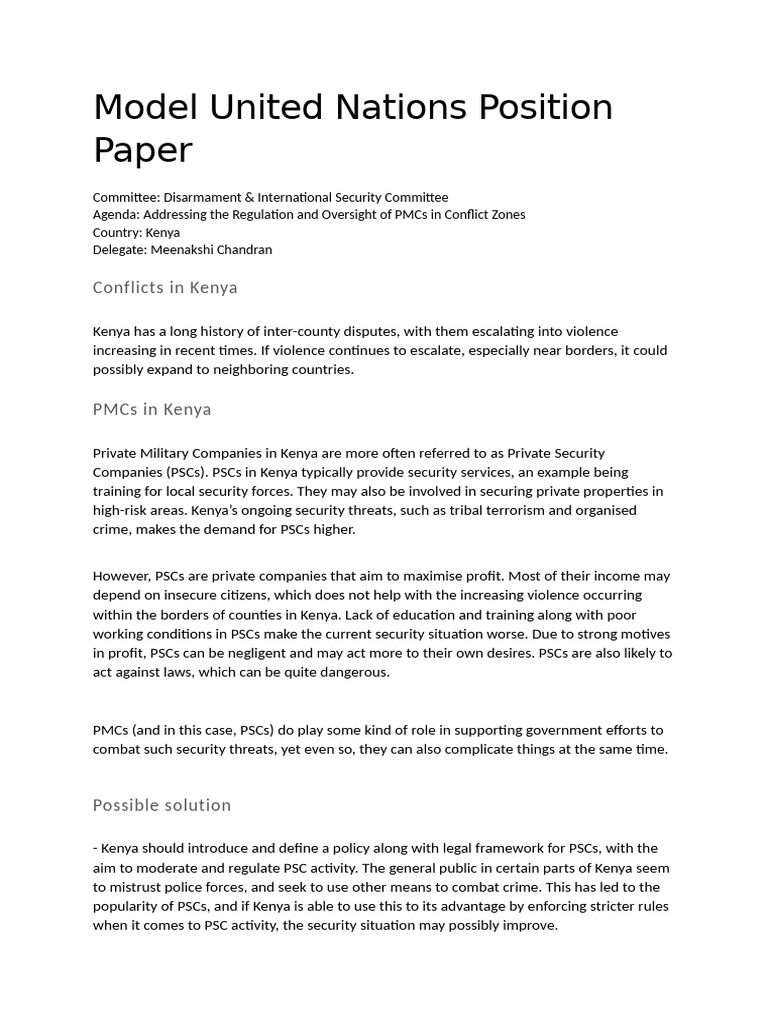 Model United Nations Position Paper | PDF