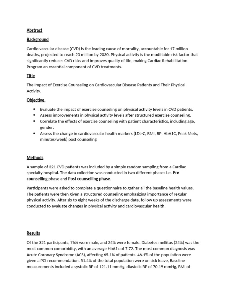 Abstract (Impact of Exercise Counselling and Physical Activity On CVD ...