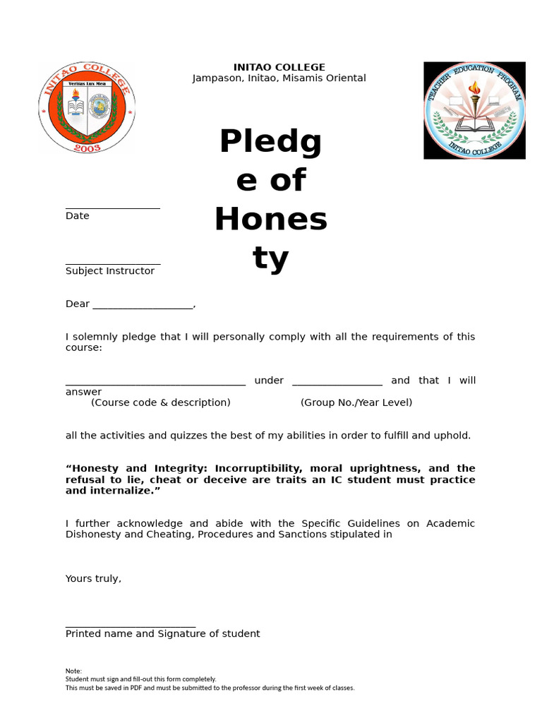 Pledge of Honesty | PDF