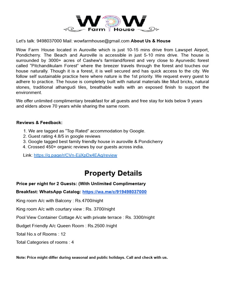 Wow Farm House - Aug2024 | PDF