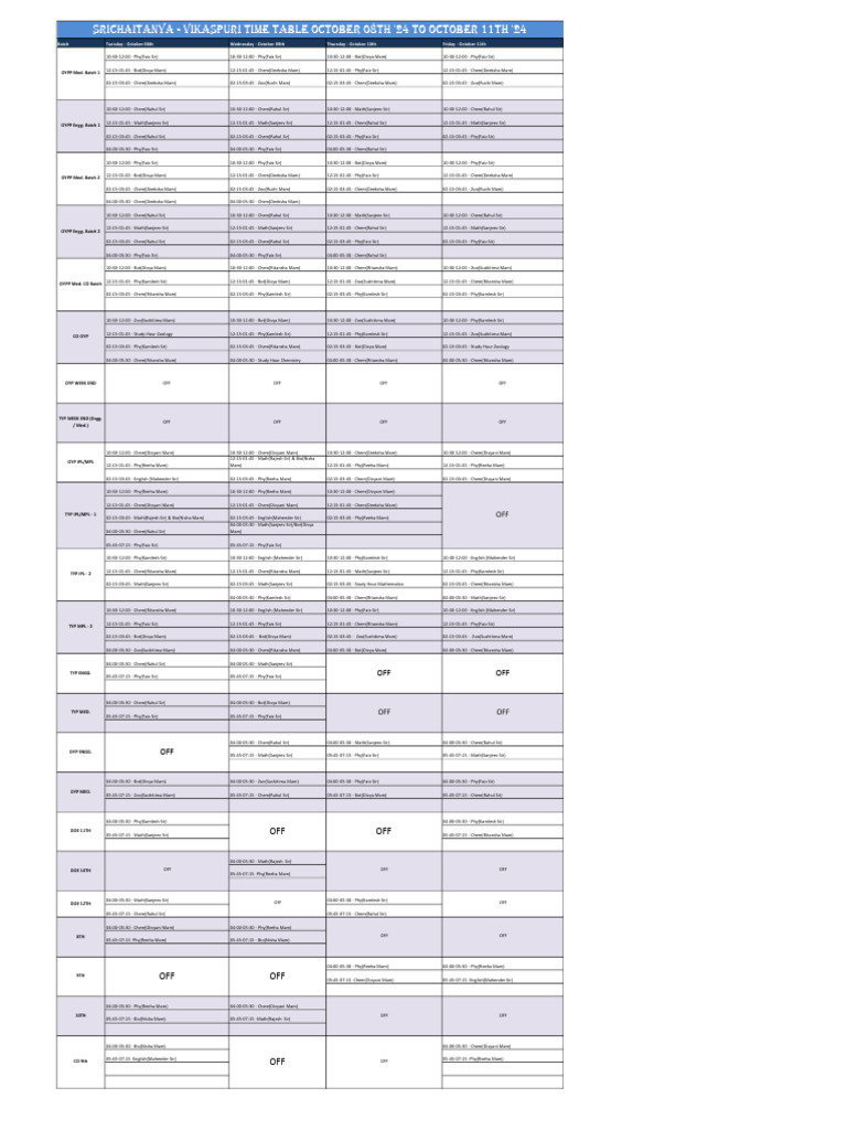 Time Table - October 08th, 2024 To October 11th, 2024 | PDF ...