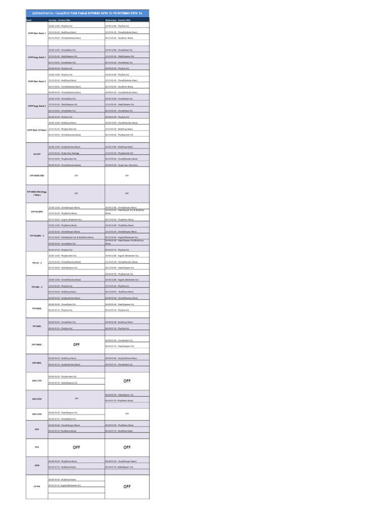 October 2024 Class Schedule | PDF