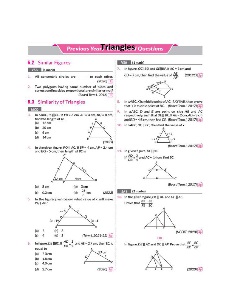 Class X Triangles PYQ | PDF