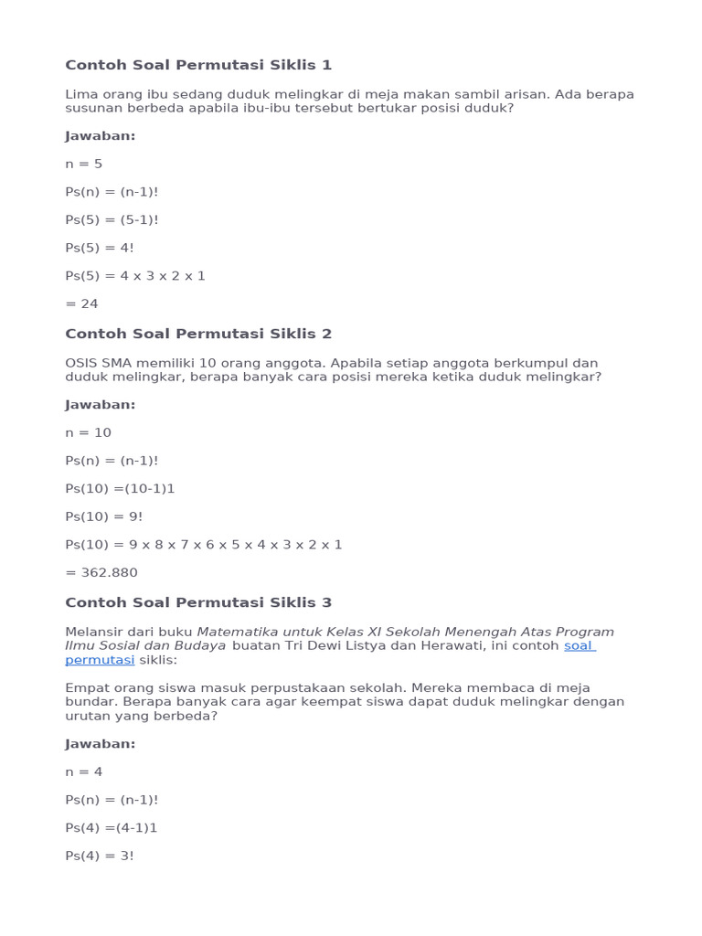 Contoh Soal Permutasi Siklis 1 | PDF
