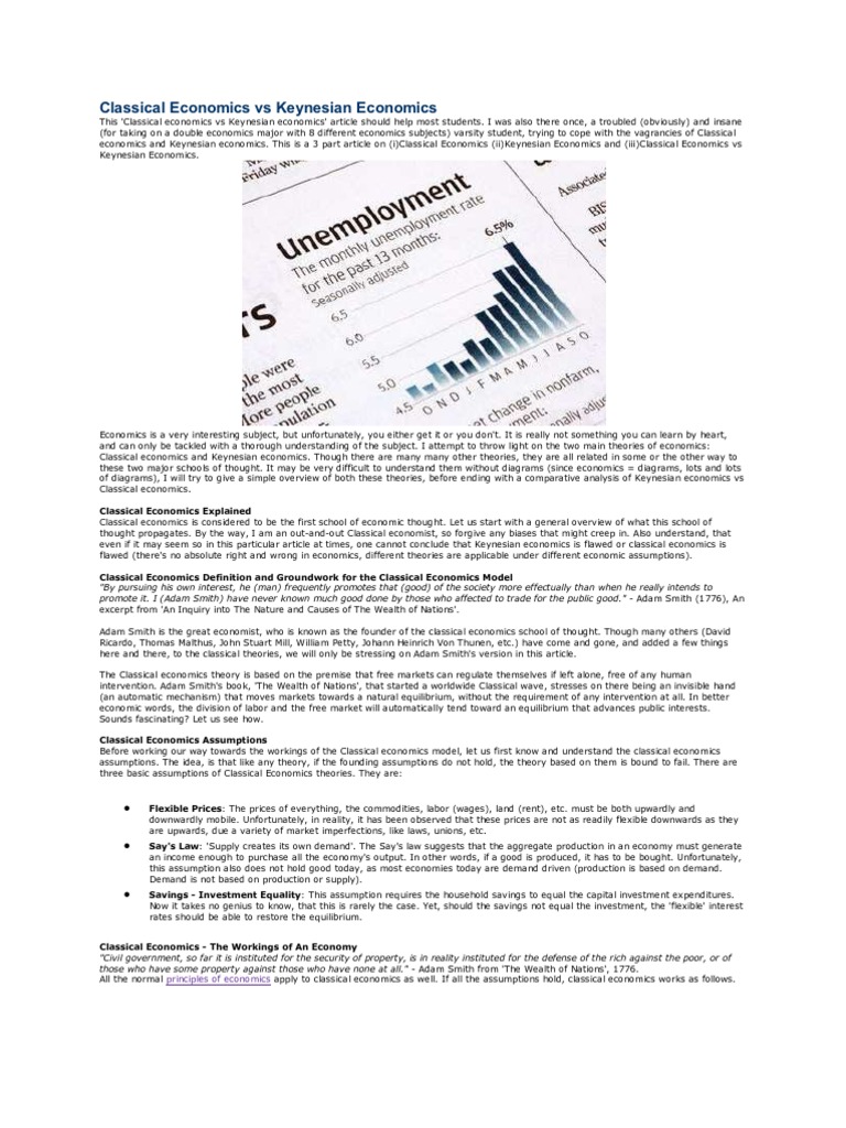 Classical Economics Vs Keynesian Economics | PDF | Keynesian Economics | Economic Equilibrium