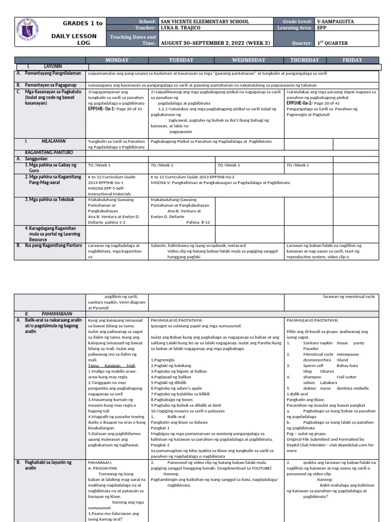 DLL - Epp 5 - Q1 - W1 | PDF