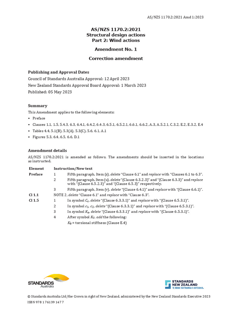 AS/NZS 1170.2:2021 Amendment 1 Summary | PDF