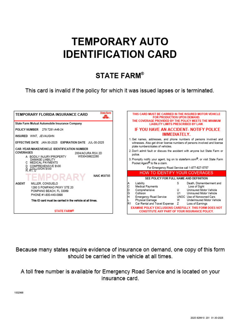 State Farm Insurance Card FL | PDF | Insurance | Vehicle Insurance