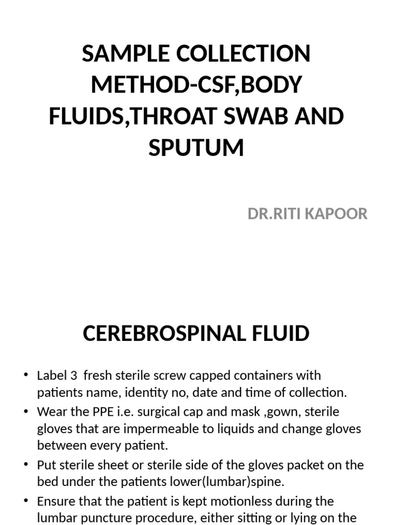 Medical Specimen Collection Guide | PDF | Cerebrospinal Fluid ...