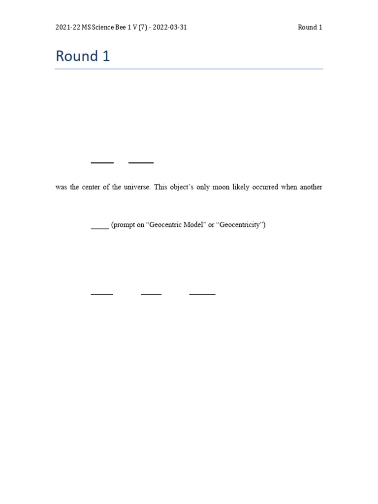 2021 2022 MS Science Bee Round 1 | PDF | Iron