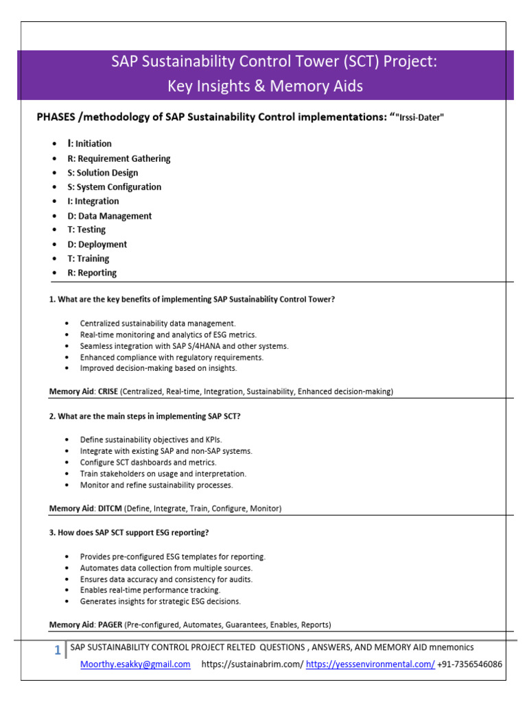 Sustainbility Contol Tower (SCT) Project Key Insights & Memory Aids | PDF | Sustainability ...