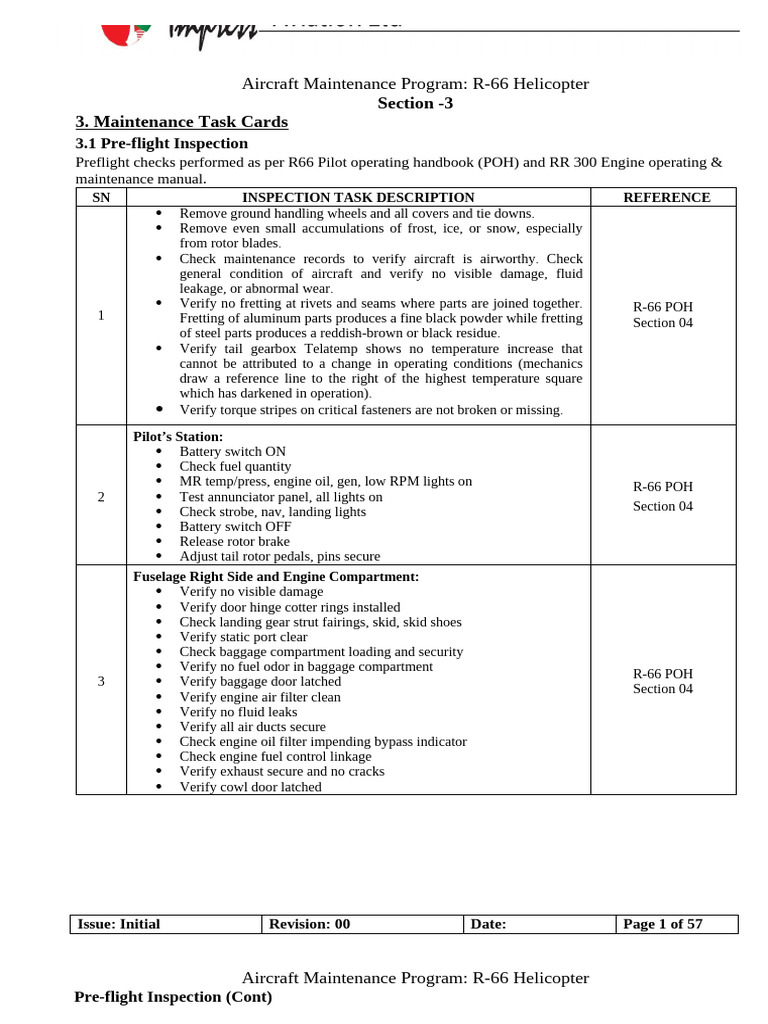 R-66 Helicopter Pre-Flight Checklist | PDF | Helicopter Rotor | Helicopter
