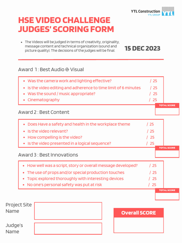 HSE Video Challenge Scoring Form | PDF