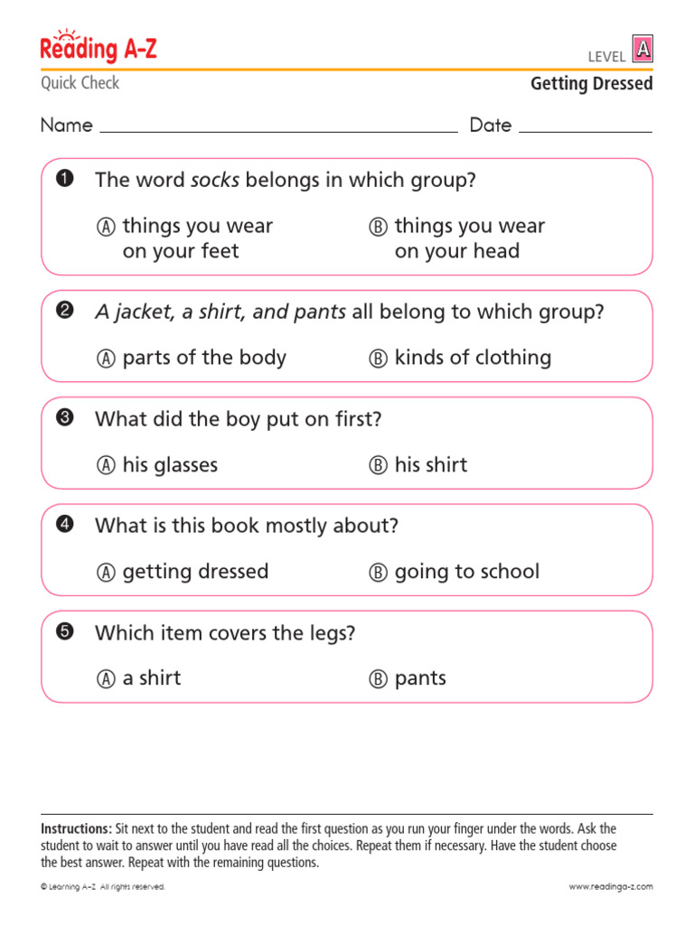Getting Dressed Quick Check Guide | PDF