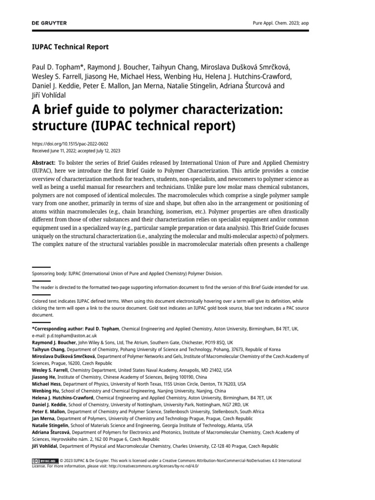 A Brief Guide To Polymer Characterizatio | PDF | Polymers | Molecules
