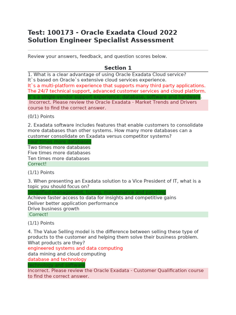 Oracle Exadata Cloud 2022 Solution Engineer Specialist Assessment | PDF | Cloud Computing ...