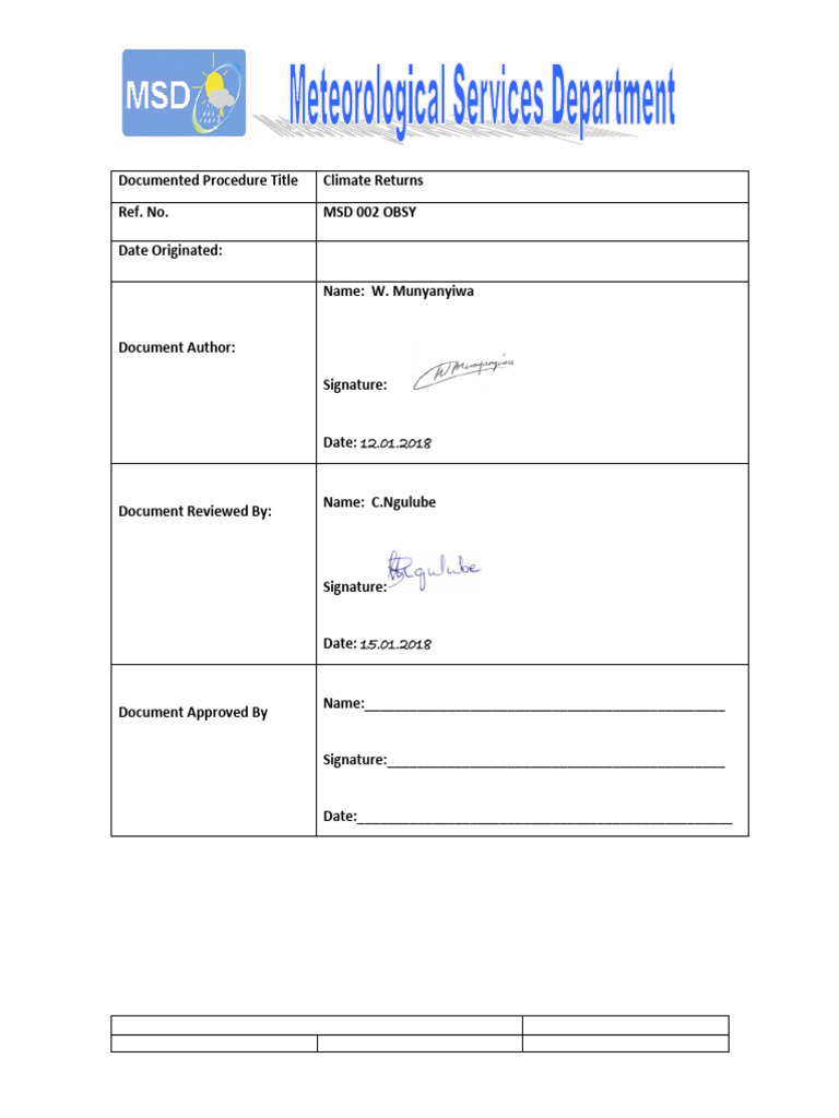 MSD 002 OBSY Climate Returns Procedure | PDF | Rain | Precipitation