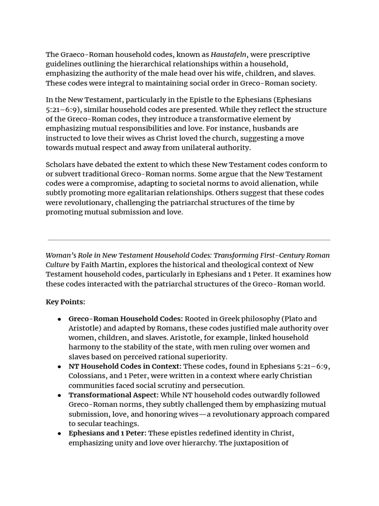Graeco-Roman Household Codes | PDF | Epistle To The Ephesians | New ...
