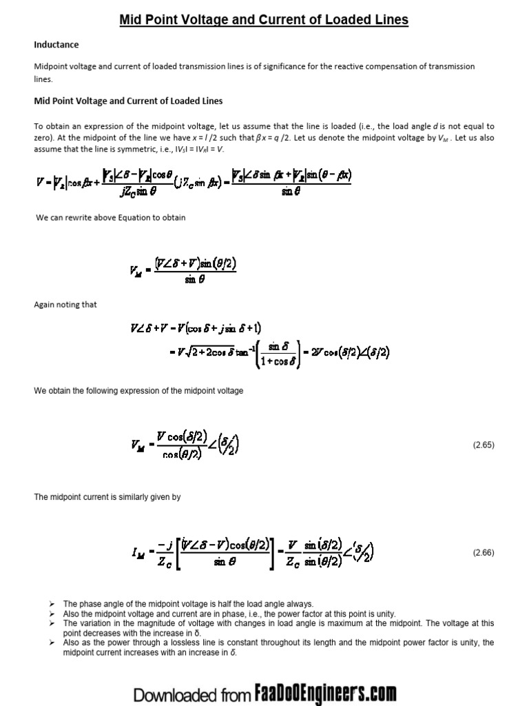 9.mid Point Voltage and Current of Loaded Lines | PDF