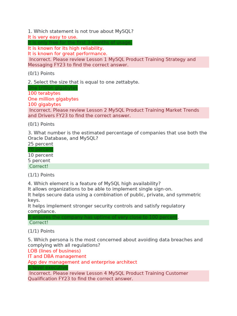 MySQL Product Training For Sales 2022 Assessment | PDF | My Sql ...