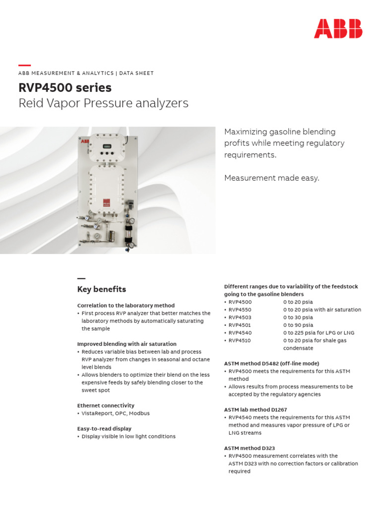 RVP4500 Series Reid Vapor Pressure Analyzers | PDF | Gasoline ...