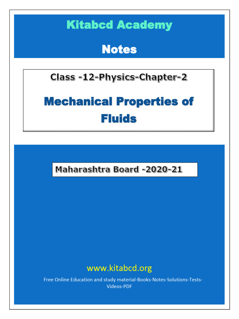 Ch2 Kitabcd MSB Class 12 Physics Notes | PDF | Pressure | Fluid Mechanics