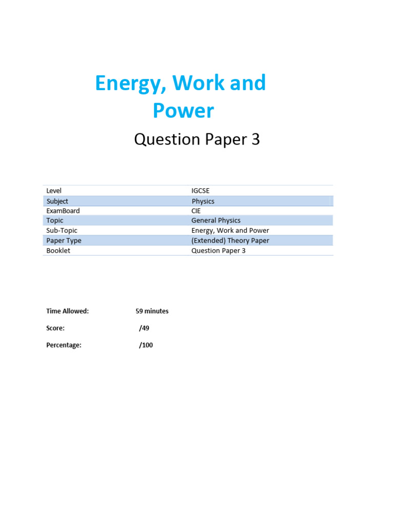 17.3-Energy Work Power-Cie Igcse Physics Ext-Theory-Qp | PDF ...