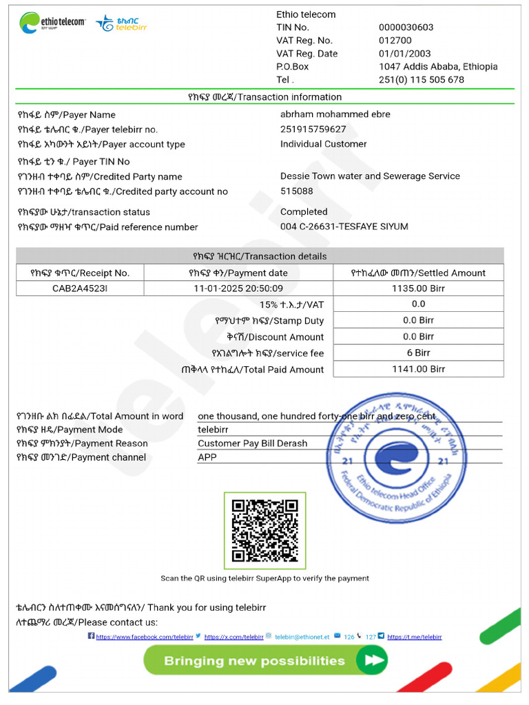 Telebirr_Customer Pay Bill Derash-1 | PDF