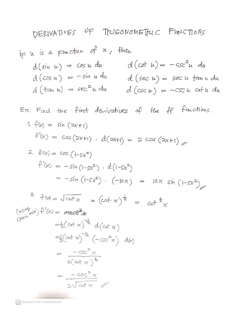 Derivatives Of Trigonometric Functions Pdf