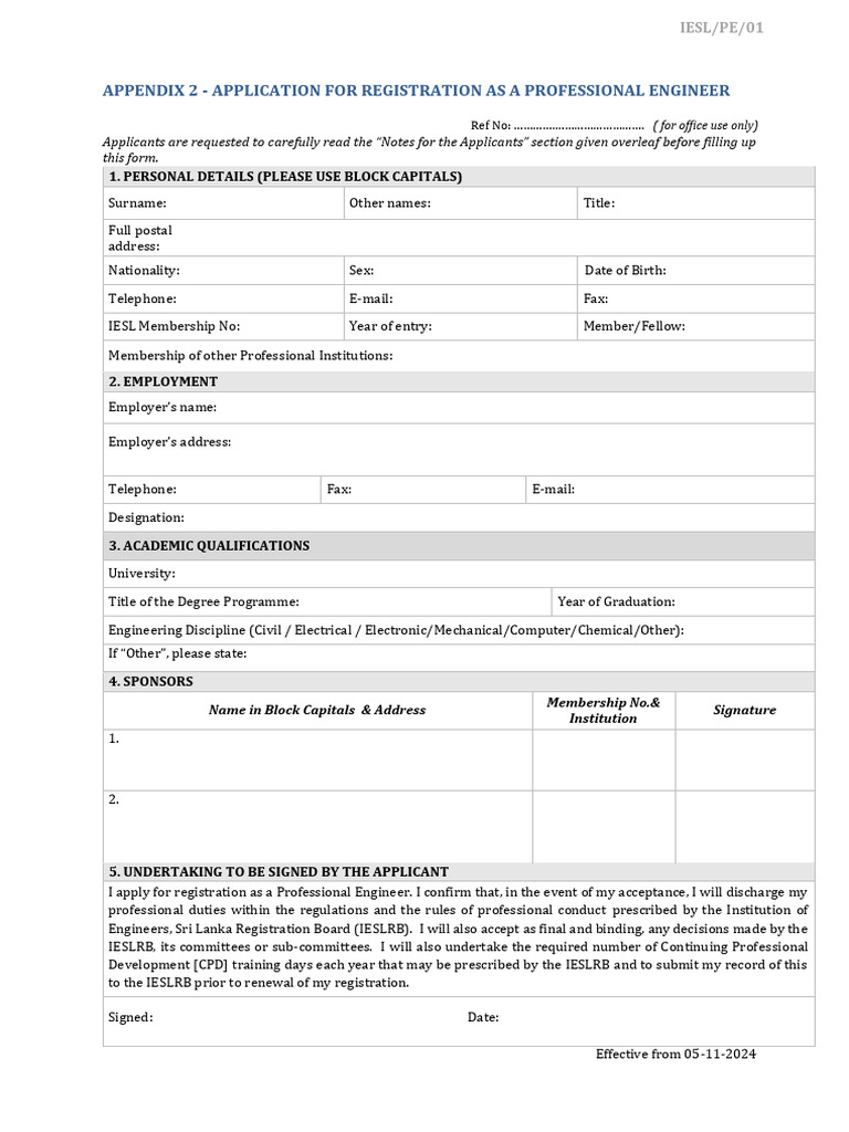 Professional Engineer Registration Form | PDF