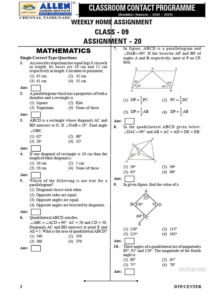 Week-20 - Class-9 - Home Assign - 24-25 - Maths | PDF | Rectangle | Euclid
