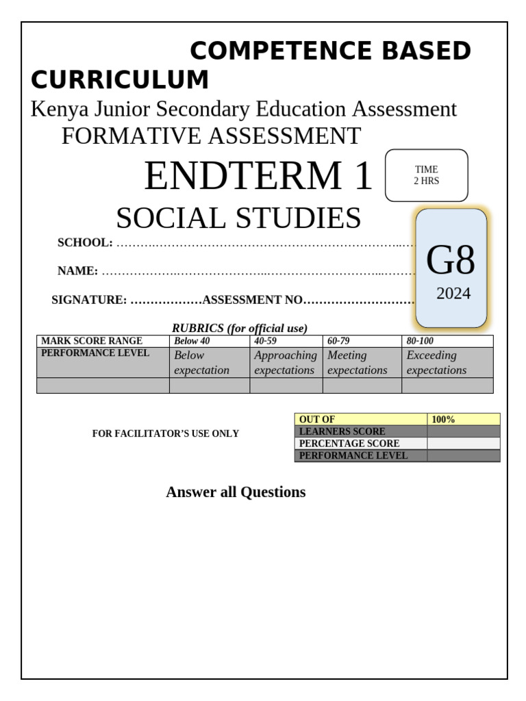 g8 Social Studies Qs 2024 Teacher.co .Ke 9 | PDF | Africa