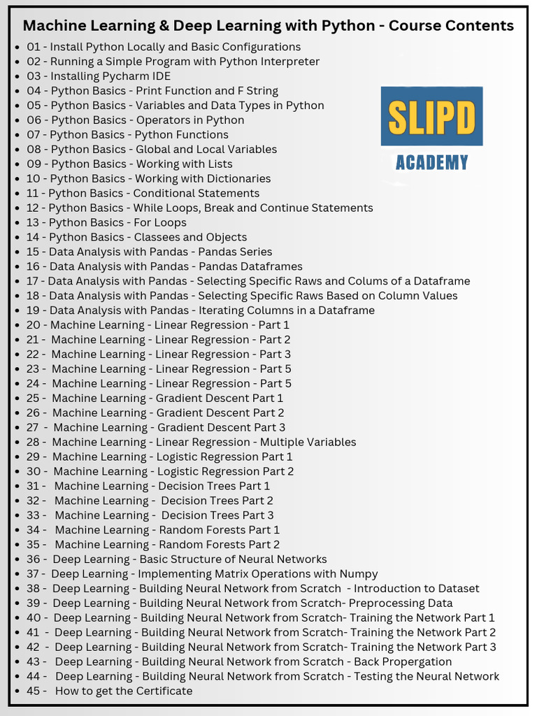 Machine Learning & Deep Learning With Python - Course Contents | PDF ...