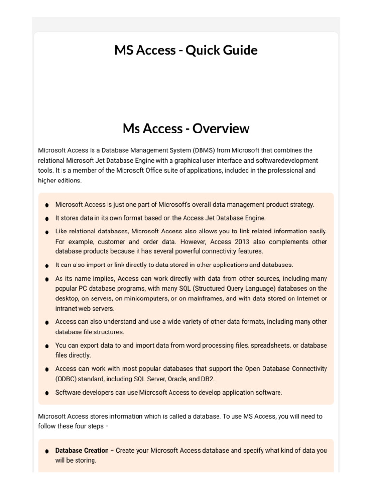 MS Access - Quick Guide | PDF | Microsoft Access | Databases