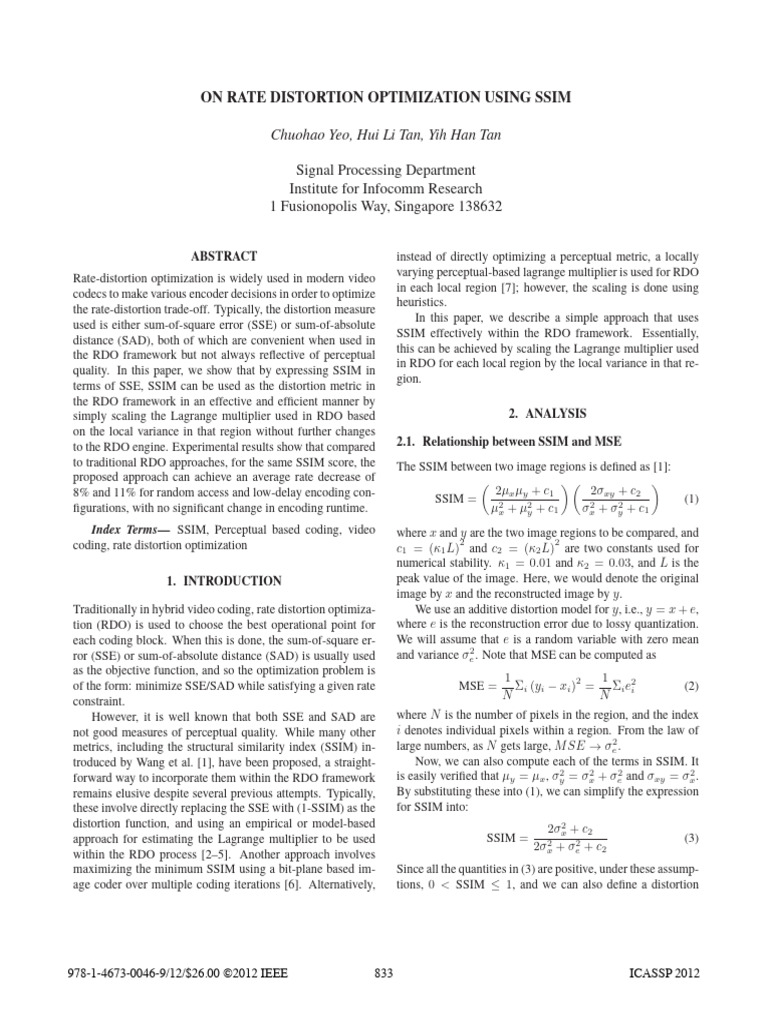 On Rate Distortion Optimization Using SSIM | PDF | Theoretical Computer Science | Applied ...