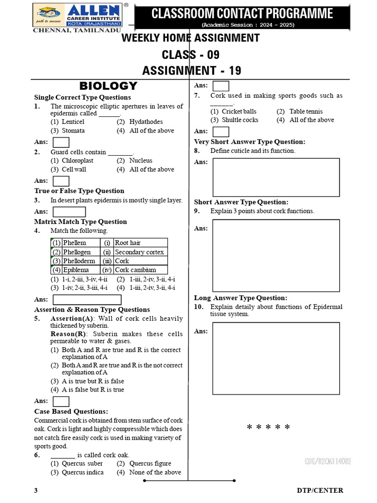 Week-19_Class-9_Home Assign_24-25_Biology | PDF | Morphology (Biology) | Botany