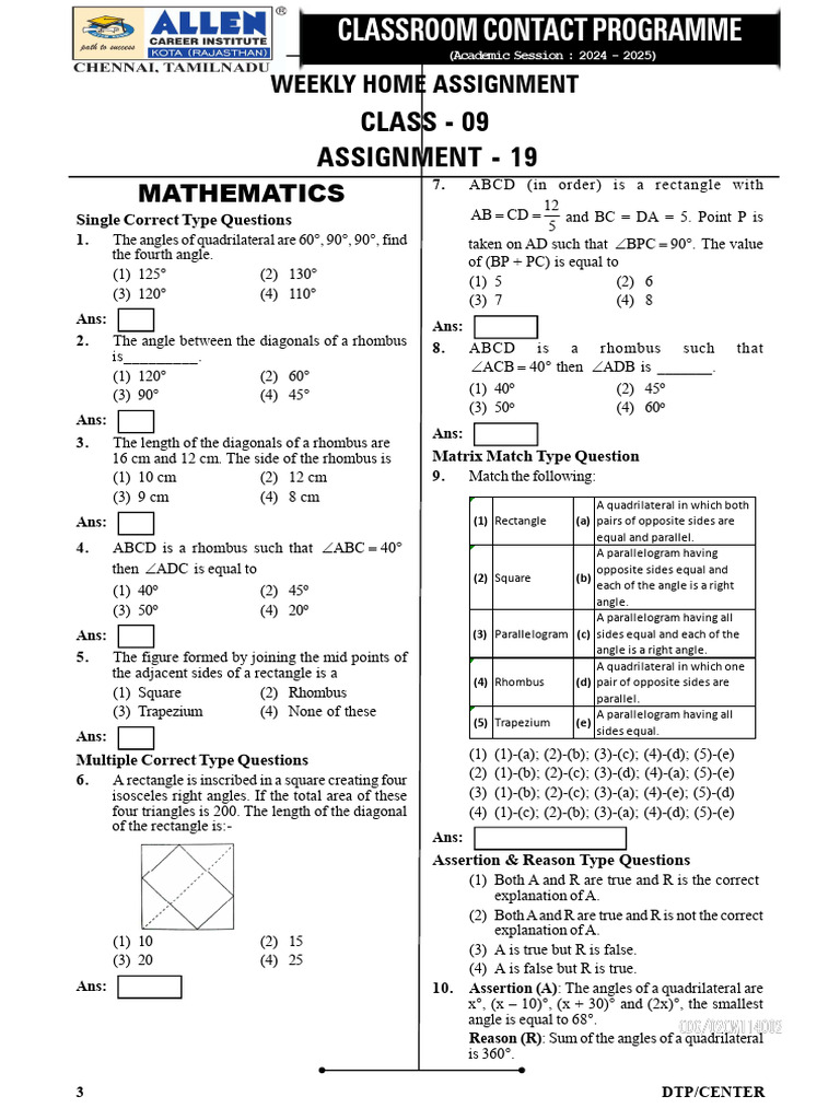 Class 9 Math Assignment 19 | PDF | Rectangle | Geometric Shapes