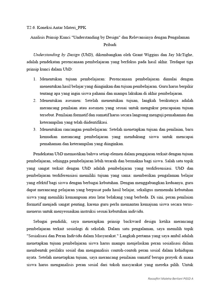 T2.6. Koneksi Antar Materi_PPK_Rossafitri Maleha Berliani | PDF