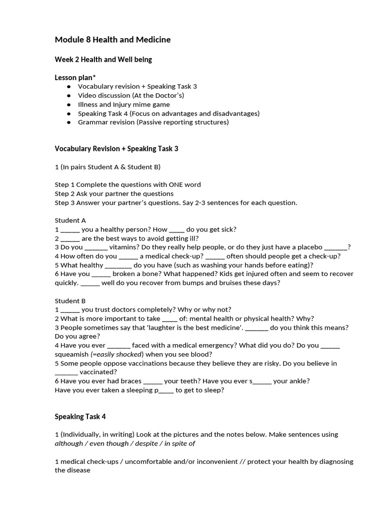 Module 8 Healthy Lifestyle - Lesson Plan - Week 2 | PDF | Healthy Diet ...