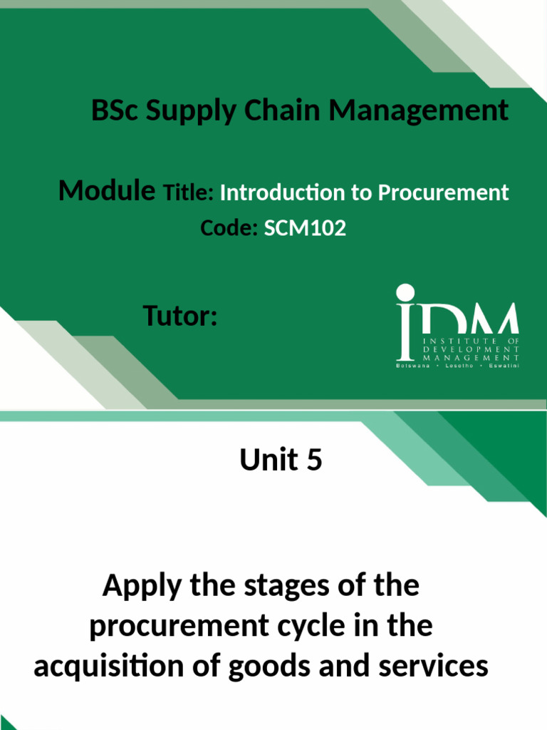BSC SCM 102 Unit 5 Session | PDF | Procurement | Specification ...