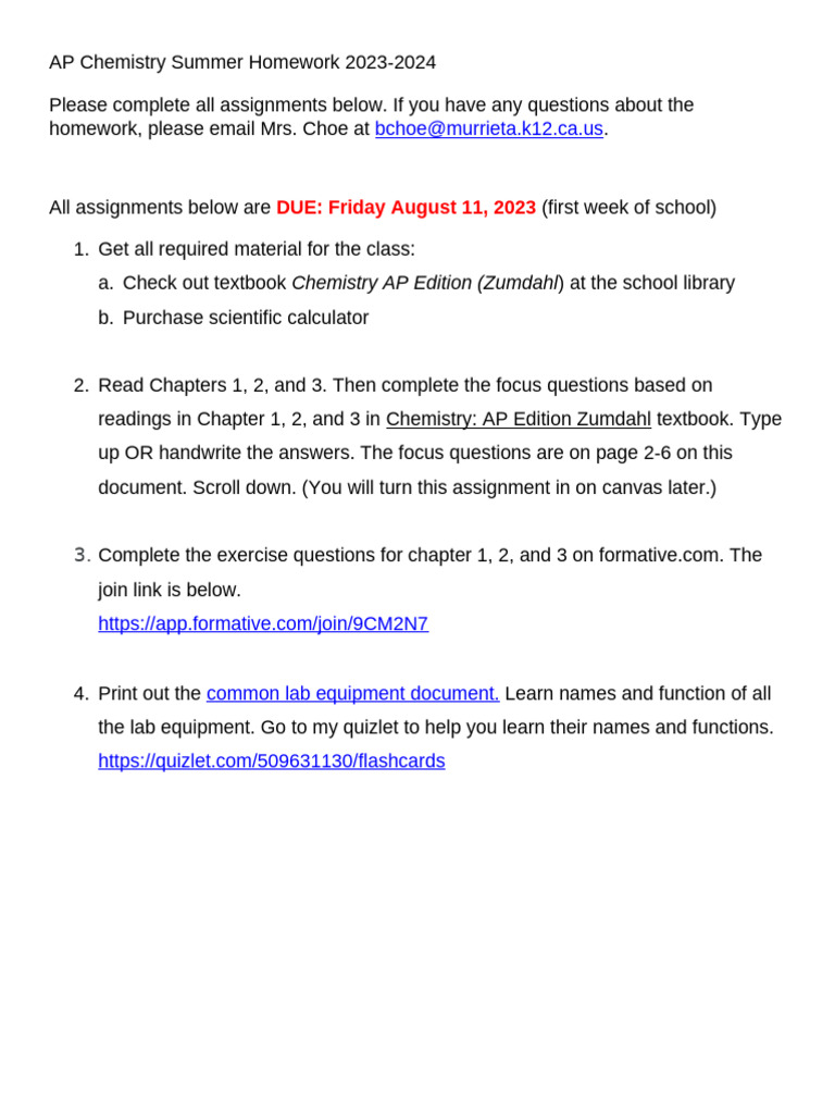AP Chemistry Summer Prep Guide | PDF | Ion | Stoichiometry