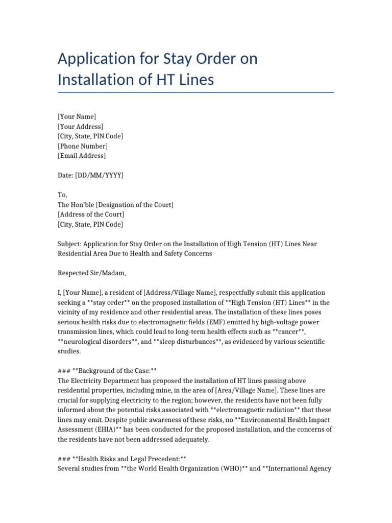 Stay Order HT Lines Application | PDF | Risk | Safety