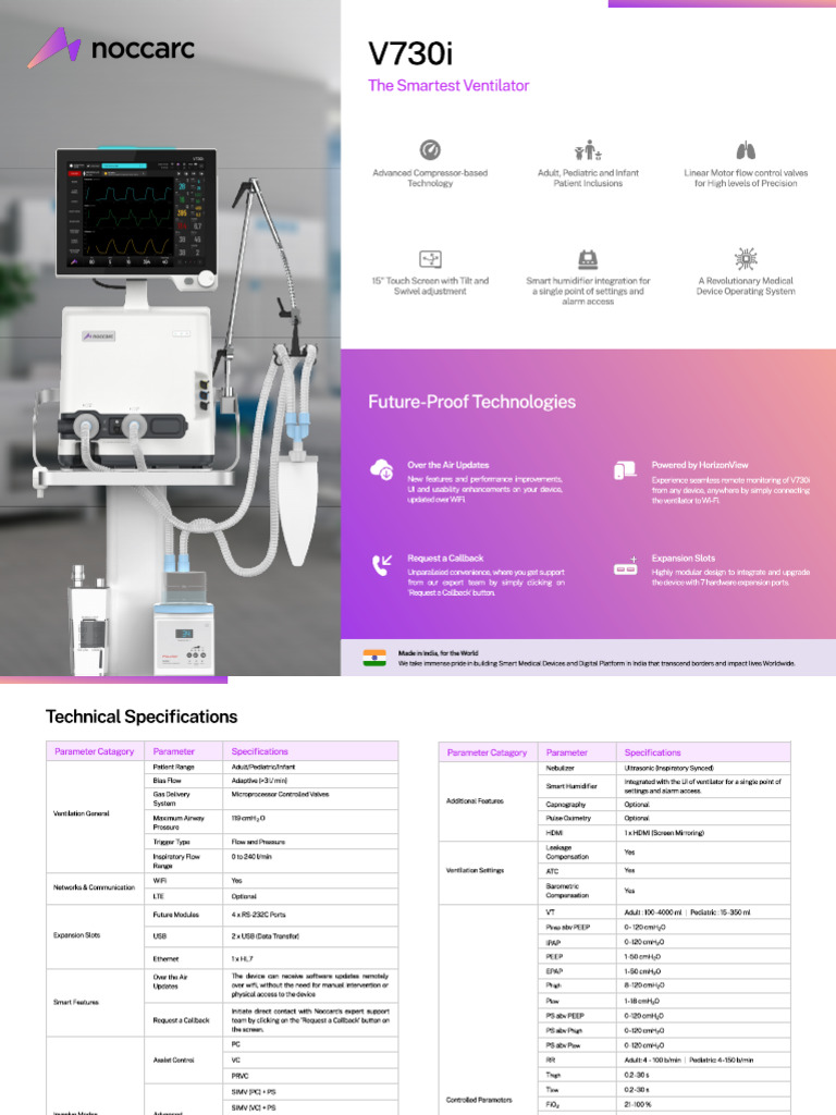 Noccarc V730i Smart Ventilator Overview | PDF | Wi Fi | Pulmonology