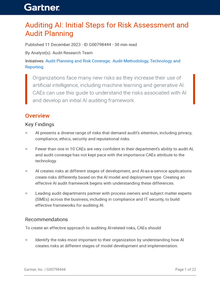01_Gartner_Auditing_AI_Initial_798444_ndx | PDF | Artificial Intelligence | Intelligence (AI ...