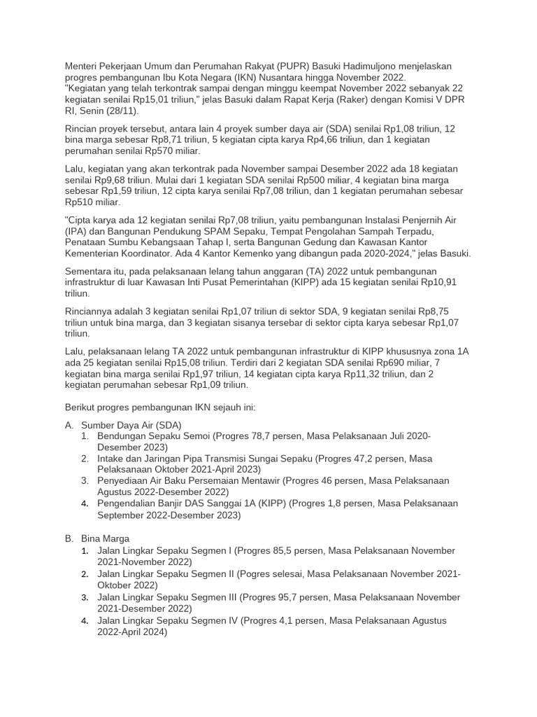 Rencana Proyek PUPR IKN | PDF