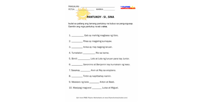 Pantukoy Worksheets Set 1 | PDF