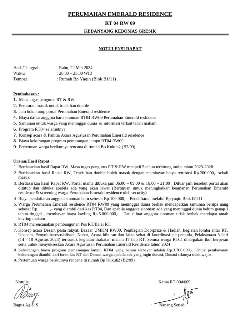 Notulensi Rapat 22-05-2024 | PDF